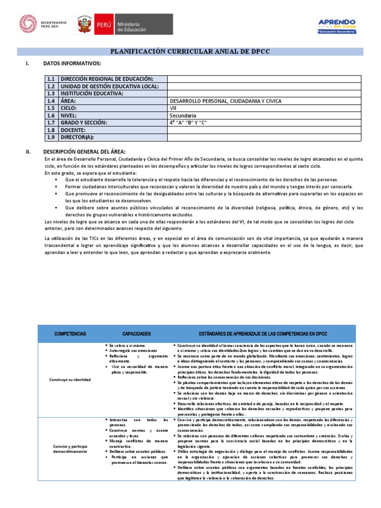 Programacion Anual 4° DPCC | PDF | Sustentabilidad | Sociedad