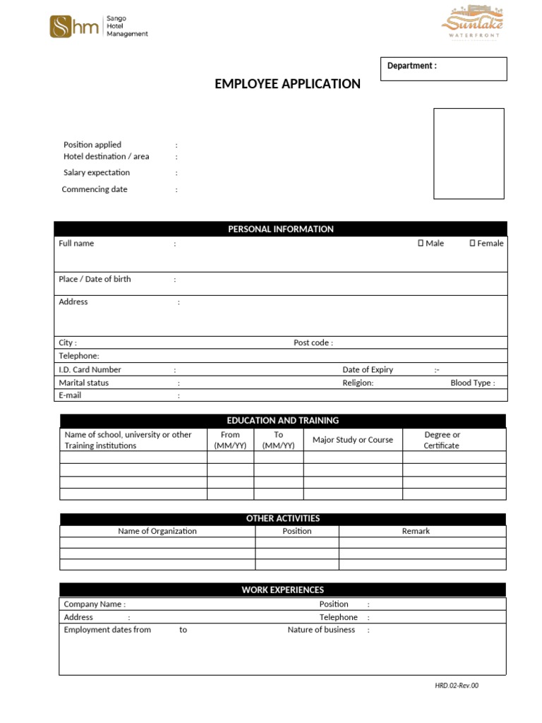 SHJ-Employee Application Sunlake Form | PDF | Epidemiology | Clinical ...