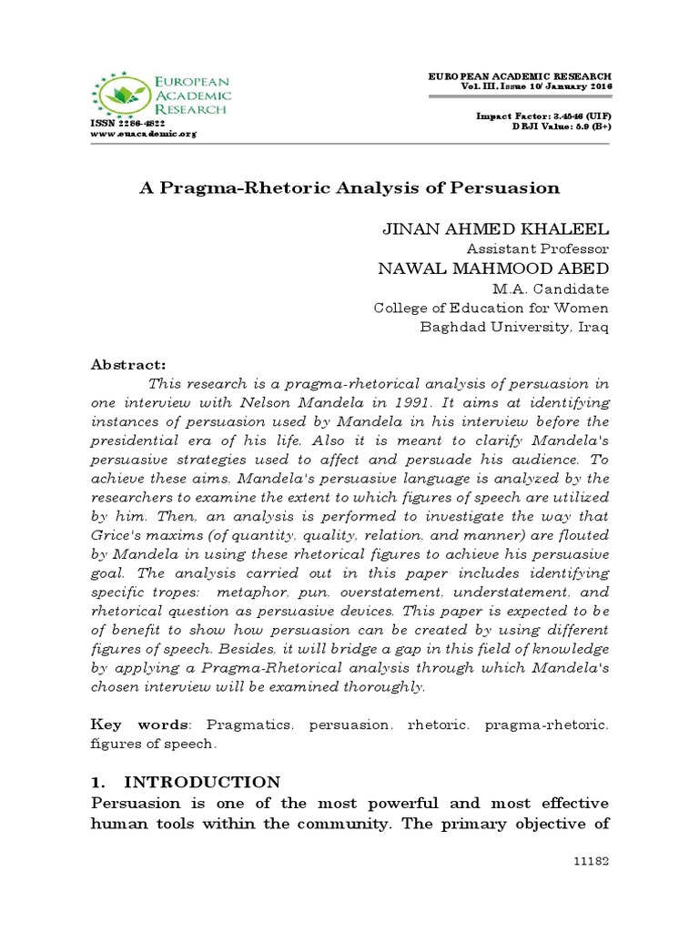 A Pragma Rhetoric Analysis of Persuasion PDF | PDF | Rhetoric | Linguistics