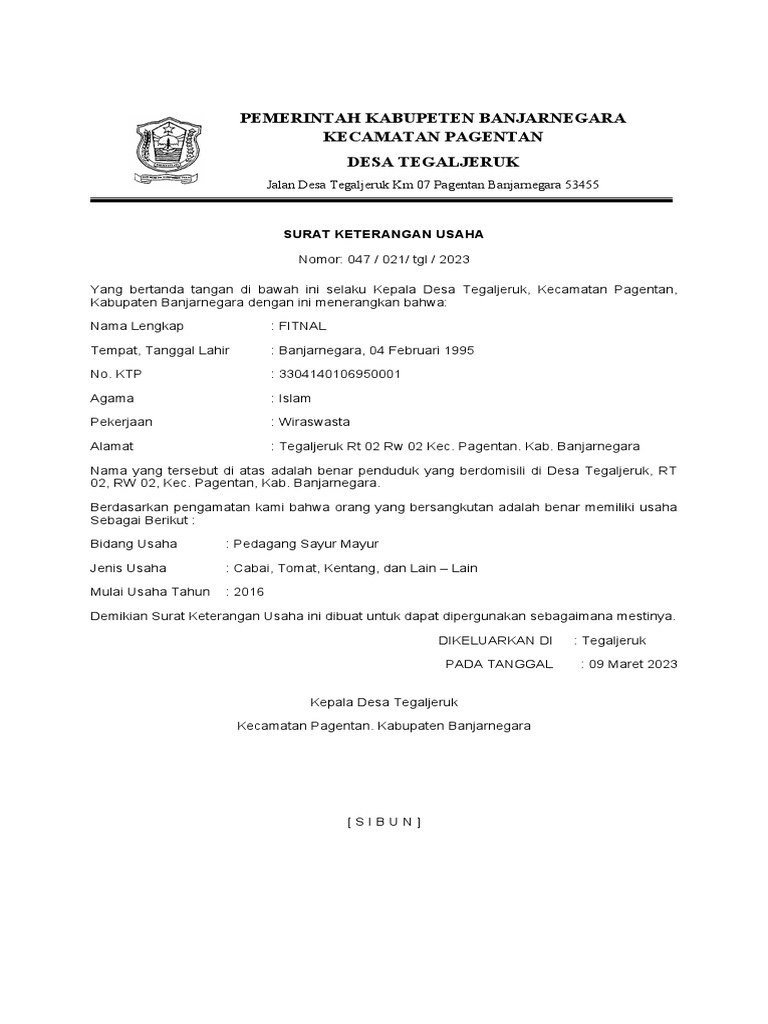 Pemerintah Kabupeten Banjarnegara Kecamatan Pagentan | PDF