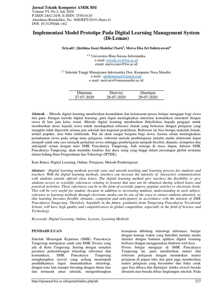 Implementasi Model Prototipe Pada Digital Learning Management System (Di-Lemas) | PDF