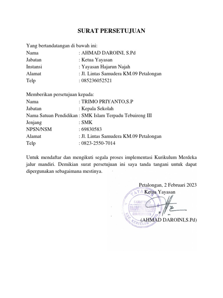 Contoh Persetujuan | PDF