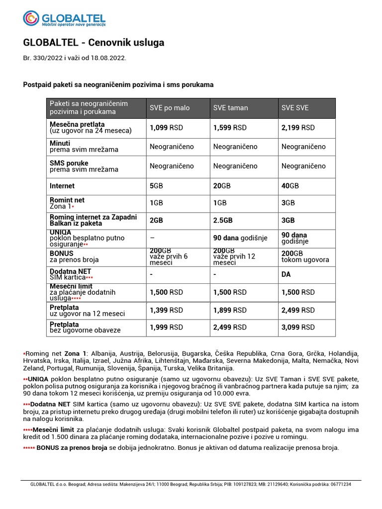 Postpaid Cenovnik | PDF