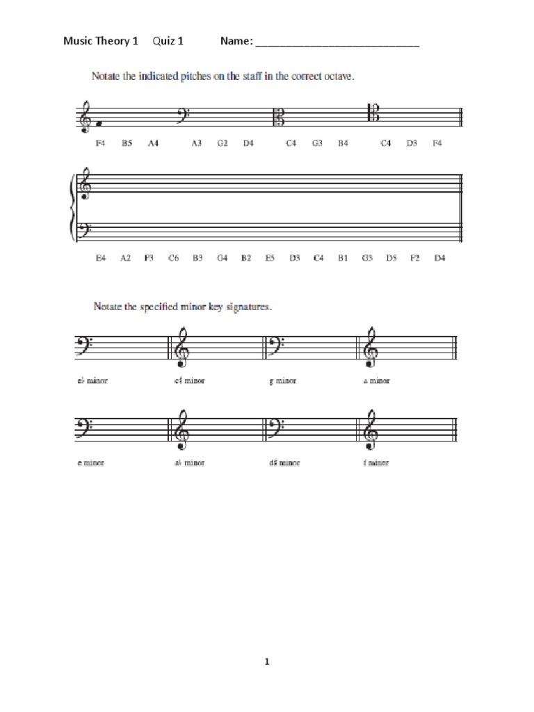 Music Theory 1 Quiz 1 | PDF