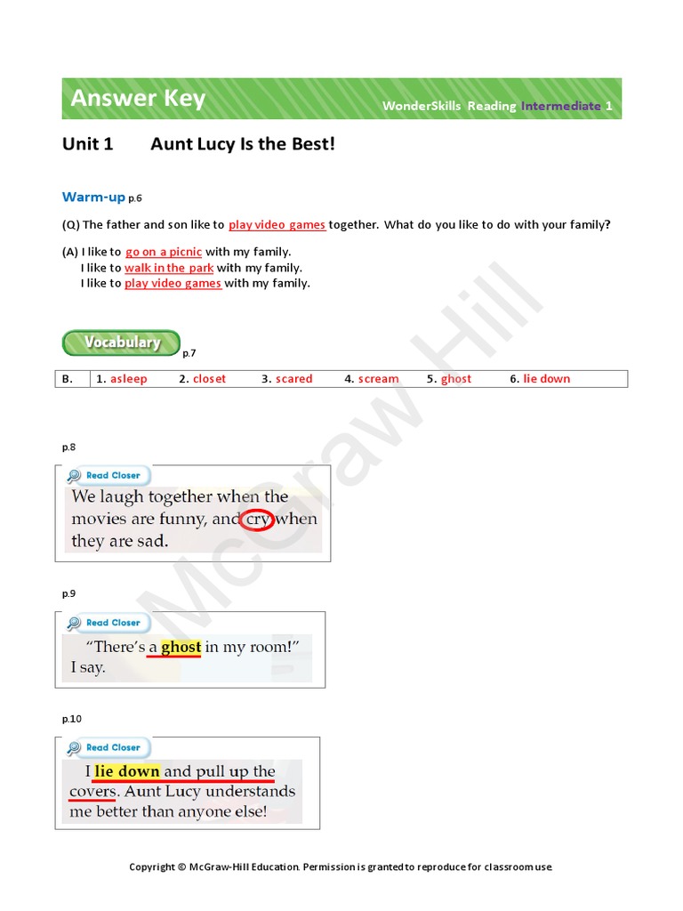 Studentbook AnswerKey - Intermediate 1 | PDF
