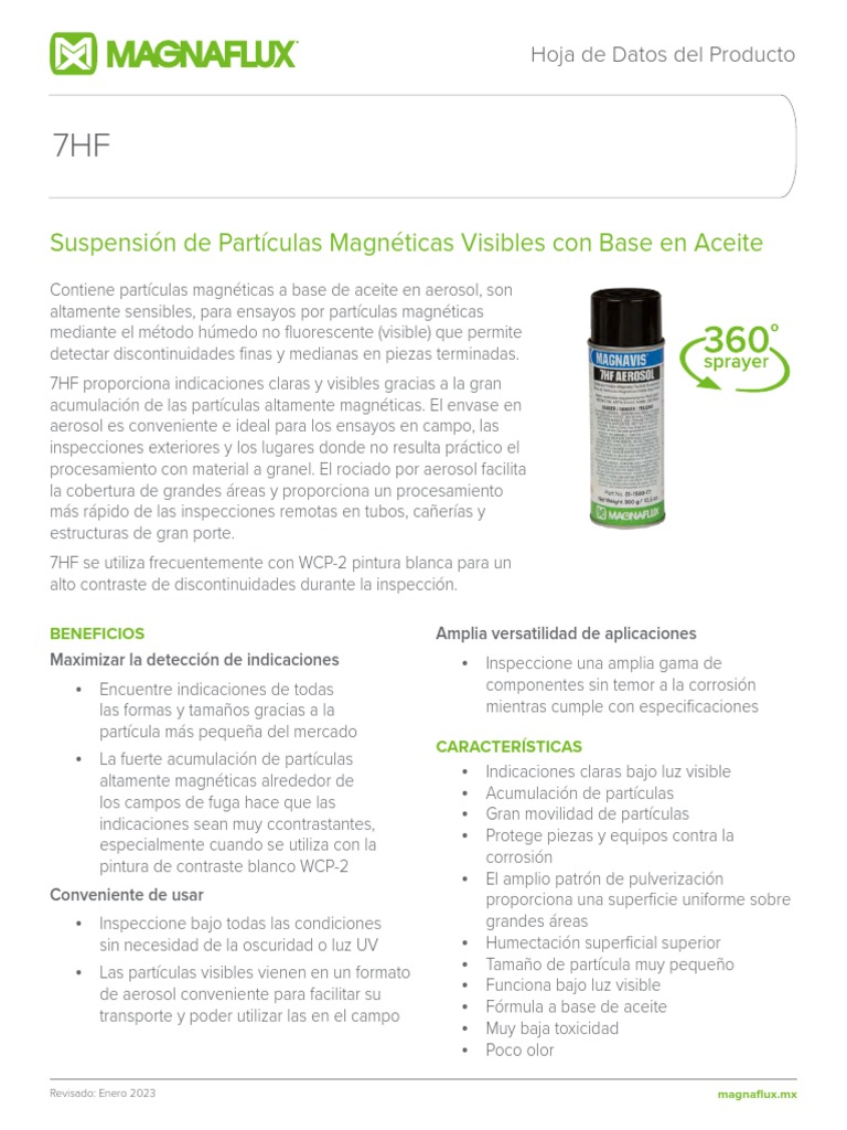 7HF Product-Data-Sheet Espanol | PDF | Aerosol | Ciencias fisicas