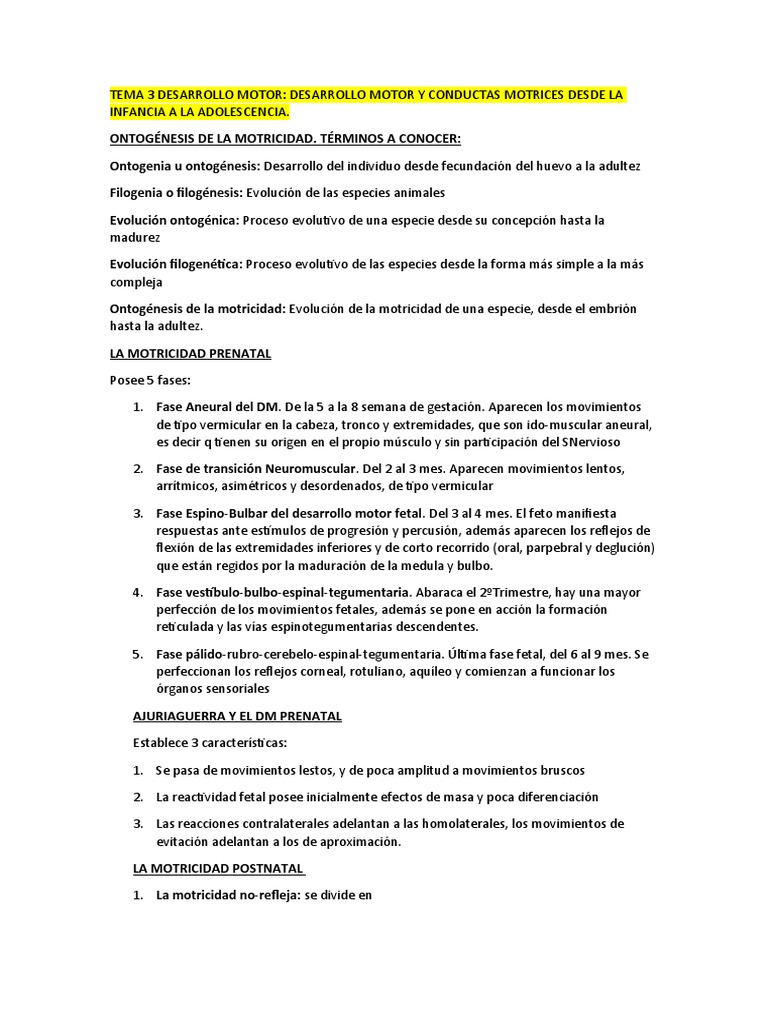 TEMA 3 DESARROLLO MOTOR - Odt | Descargar gratis PDF | Feto | Evolución