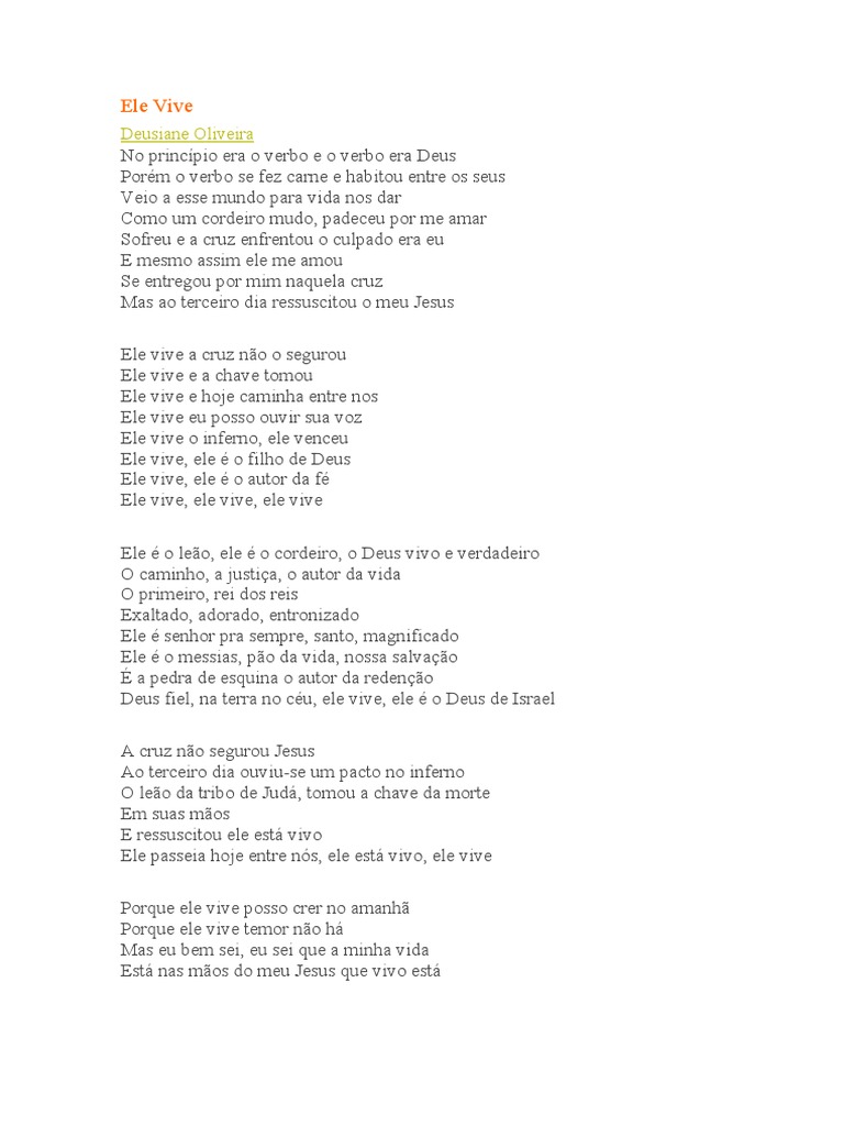 Ele Vive - DEUSIANE OLIVEIRA Letra | PDF