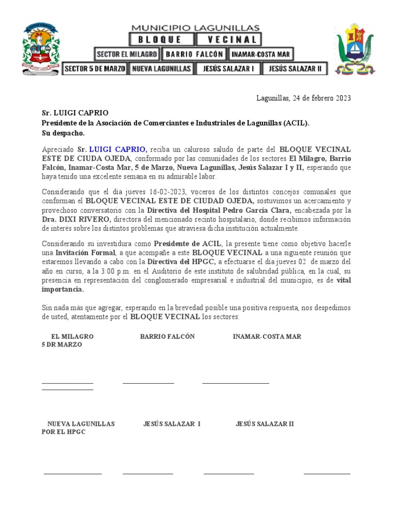 Carta de Bloque Vecinal | PDF