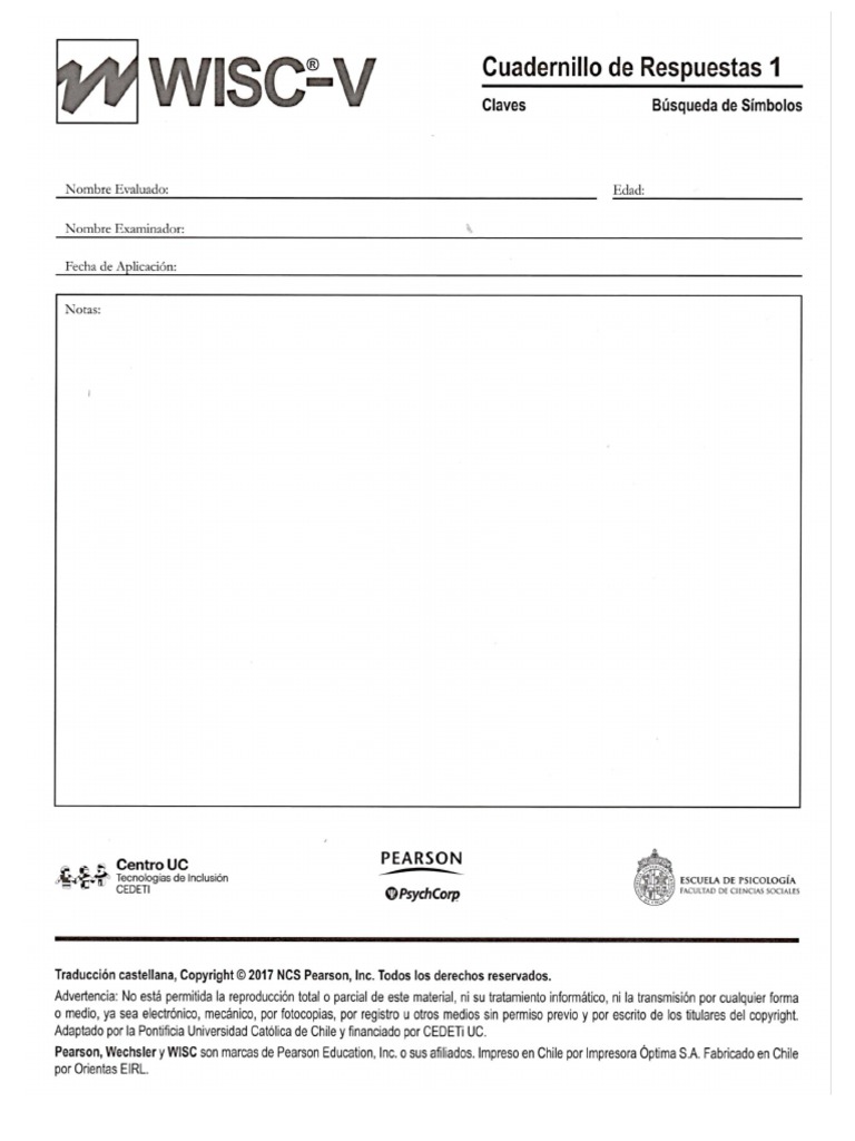 Cuadernillo de Respuestas de Wisc V Chile | PDF