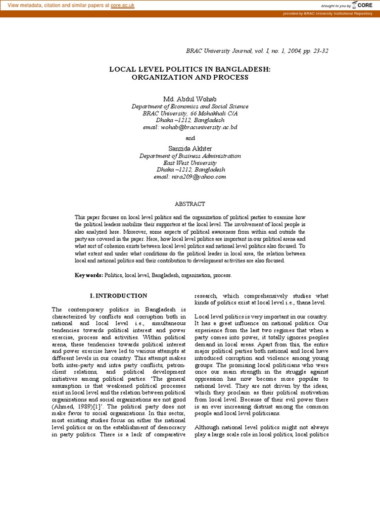 Local Level Politics in Bangladesh: Organization and Process | PDF ...