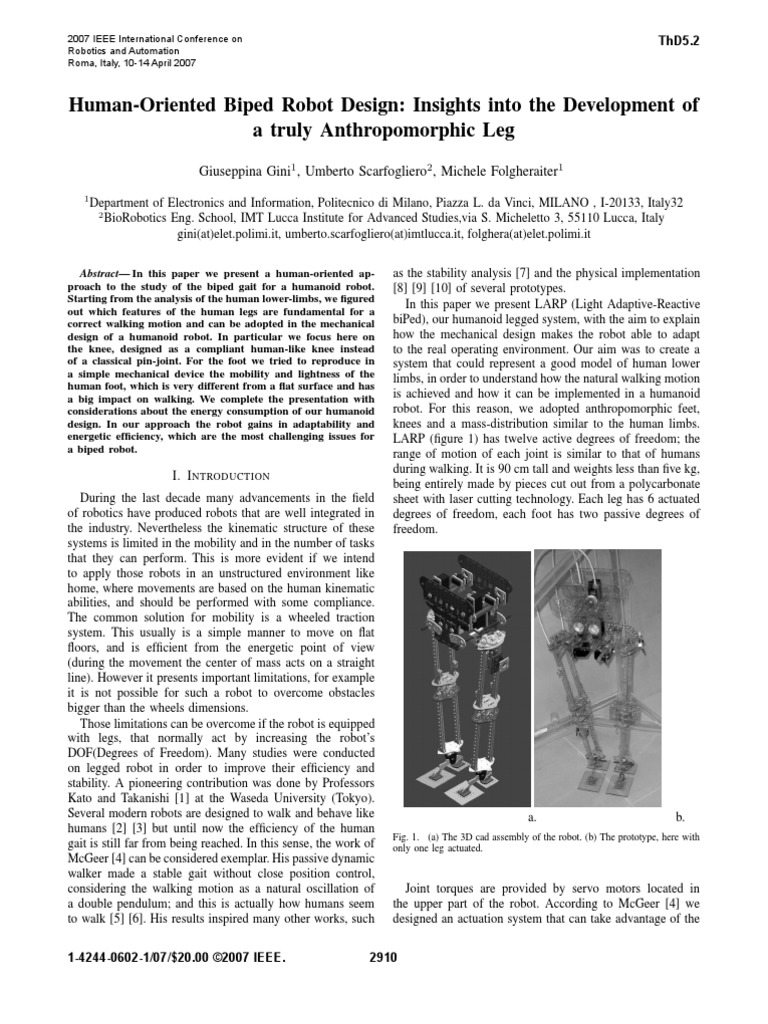 Human-Oriented Biped Robot Design: Insights Into The Development of A ...