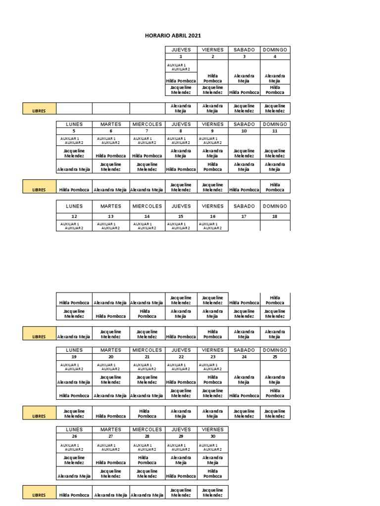 Horario Auxiliares Abril | PDF