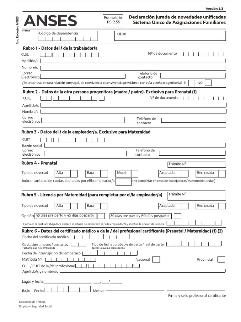 Formulario PS. 2.55 - Asignaciones ANSES | PDF | Gobierno | Instituciones sociales