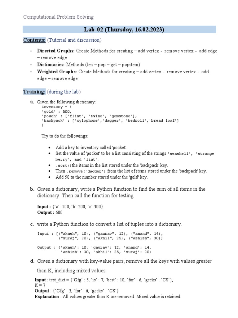Programming Lab 02 | PDF | Function (Mathematics) | Vertex (Graph Theory)