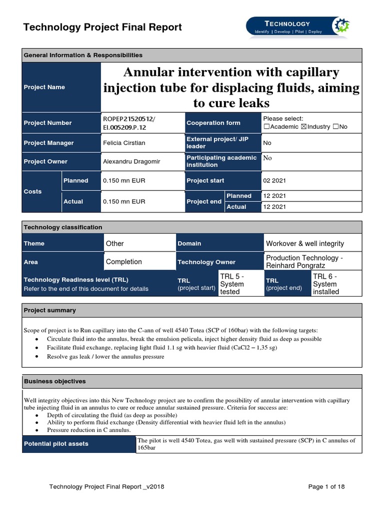 Annular Intervention EXPRO New Technology Project Final Report 2021 v1 | PDF | Casing (Borehole ...