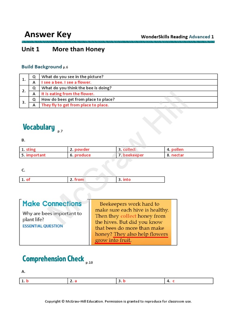 Studentbook AnswerKey - Advanced 1 | PDF | Flowers | Bees