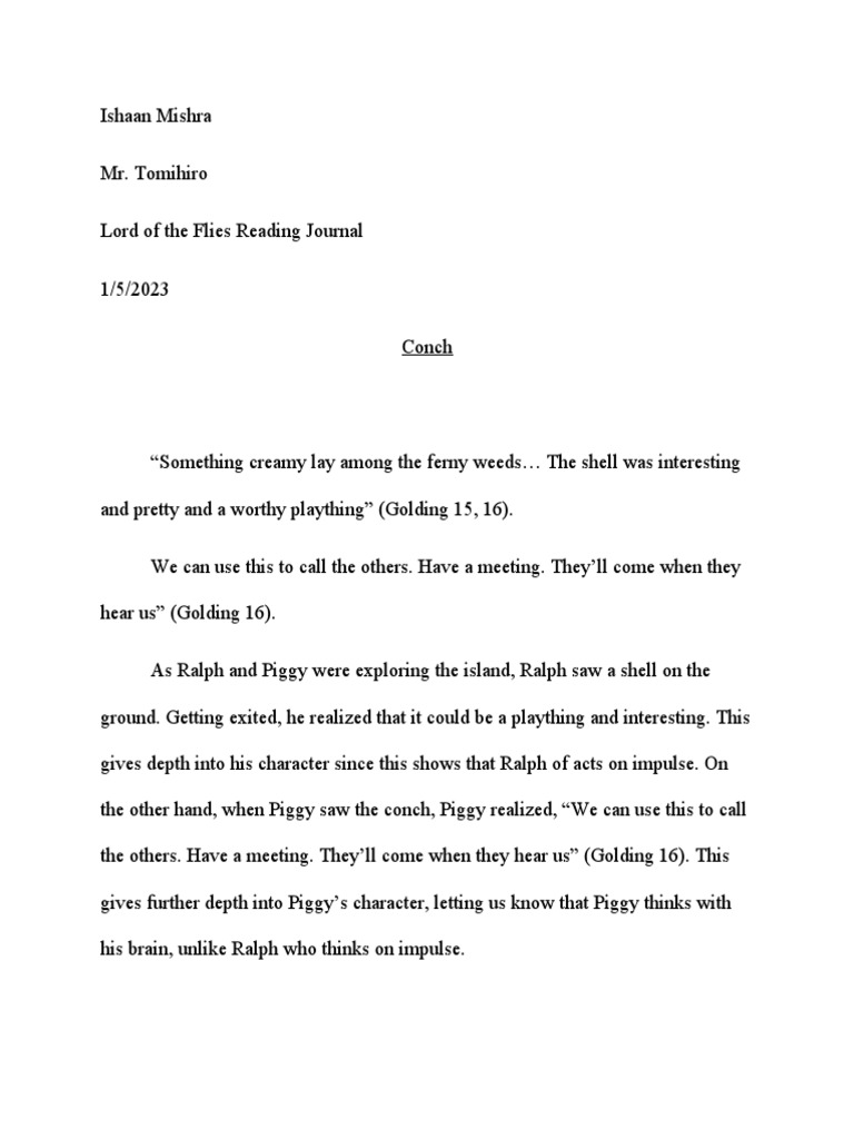 Lord of The Flies Reading Journal | PDF