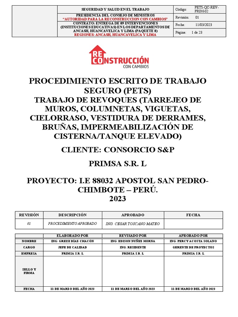 Procedimiento Seguro de Revoques | PDF | Cemento | Hormigón