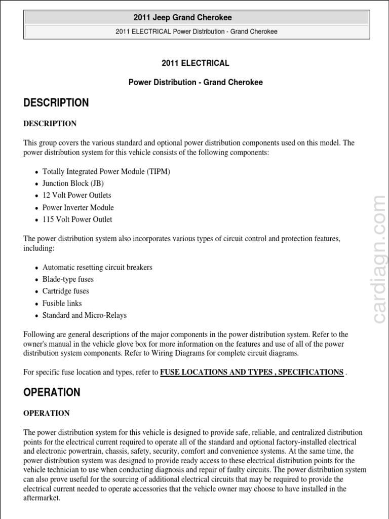 2011 Jeep Grand Cherokee Power Distribution | PDF | Fuse (Electrical ...