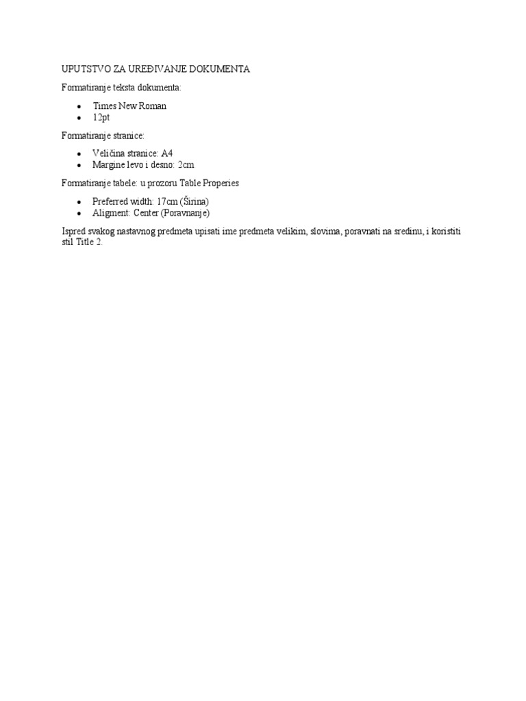 Uputstvo Za Uređivanje Dokumenta | PDF