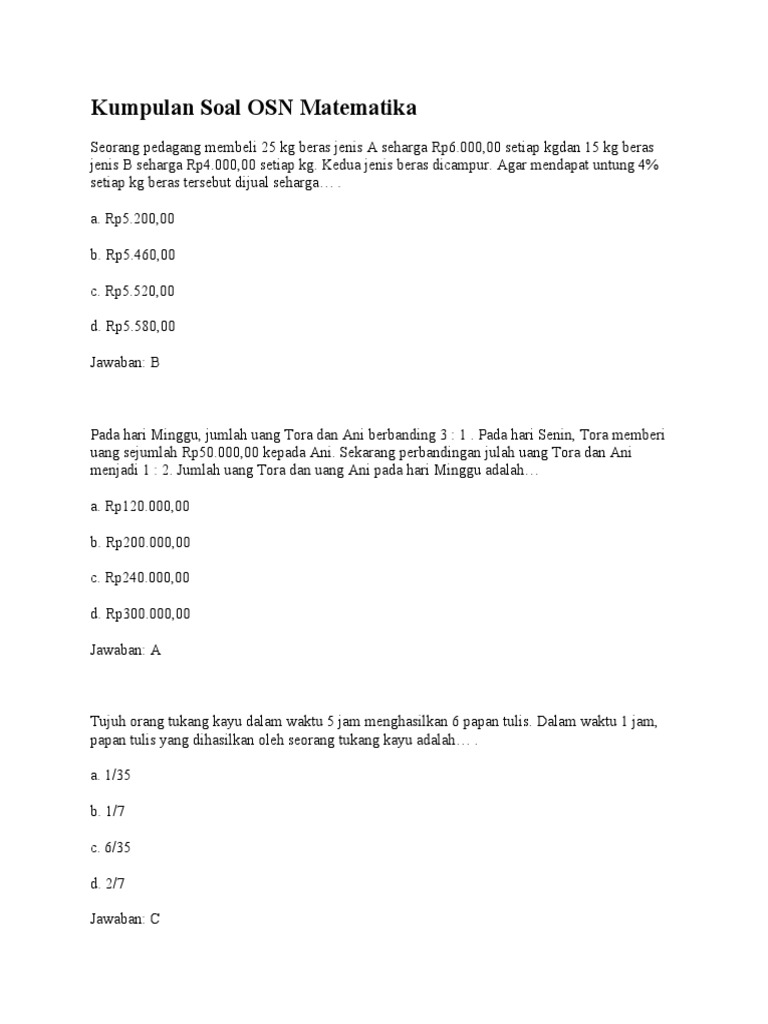 Kumpulan Soal OSN Matematika 2022 | PDF