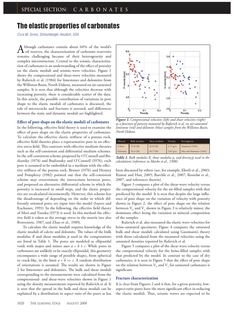 ColinSayers_Elastic_prop_carbonates_2 | PDF | Young's Modulus | Porosity