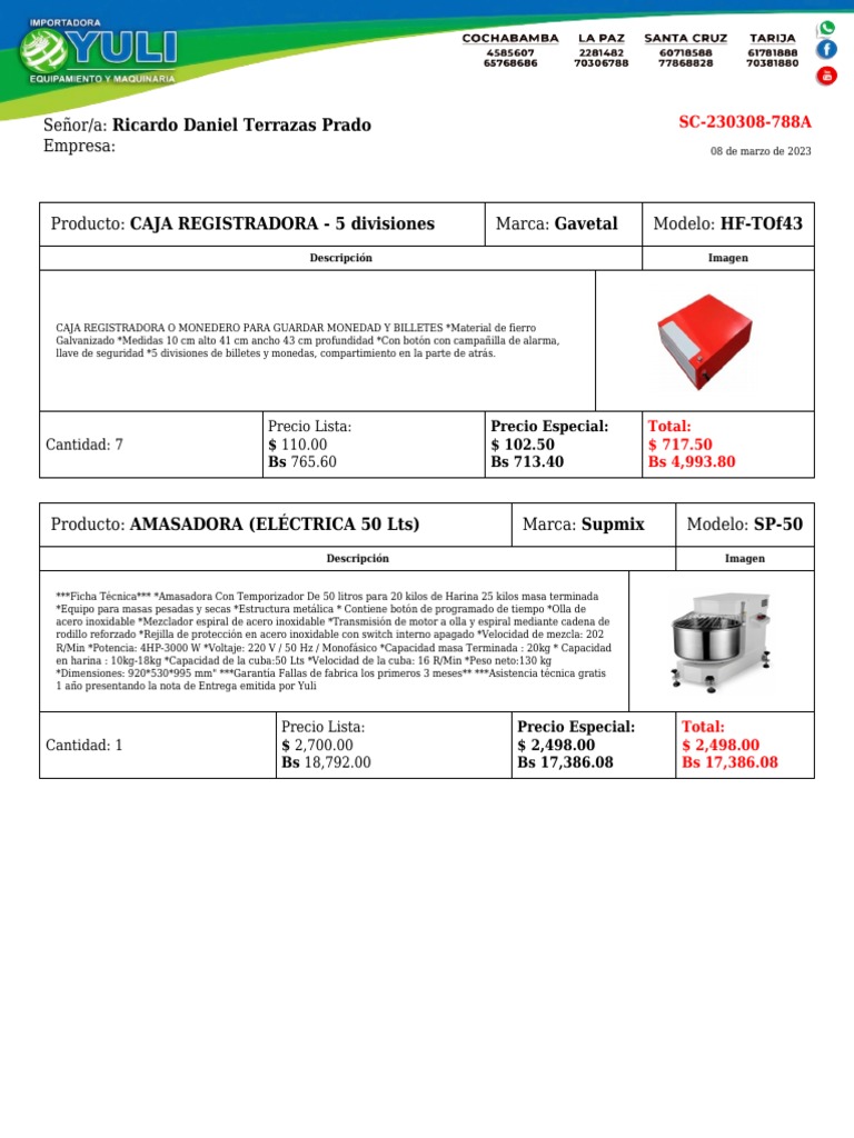 Cotización Importadora Yuli-RT | PDF