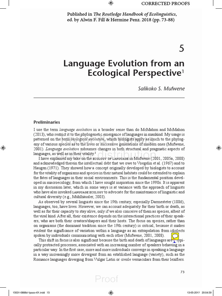 Language Evolution: An Ecological View | PDF | Verb | Linguistics