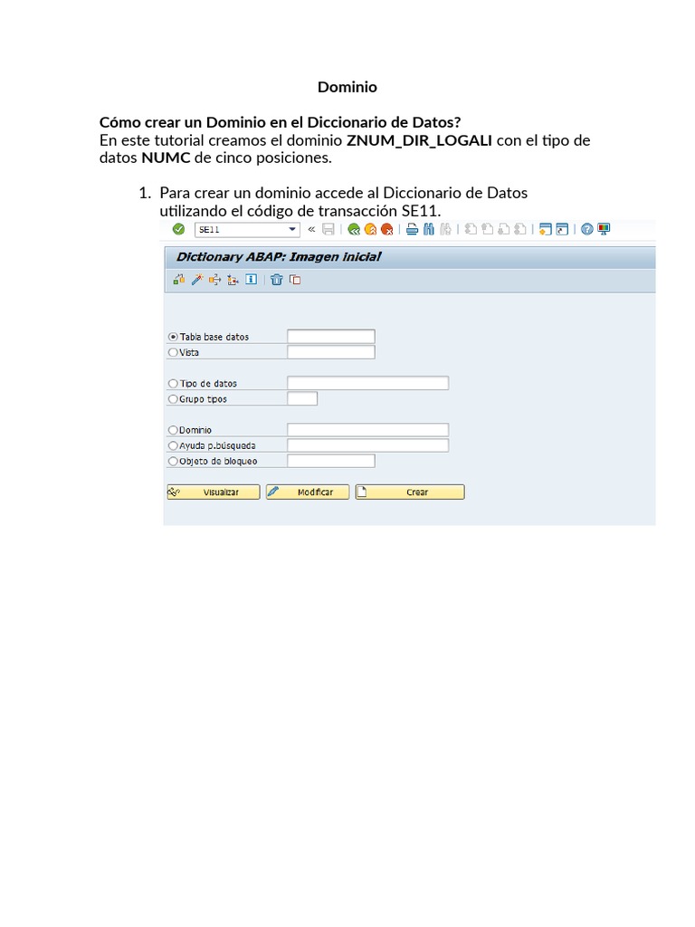 Crear Dominio en Diccionario de Datos | PDF