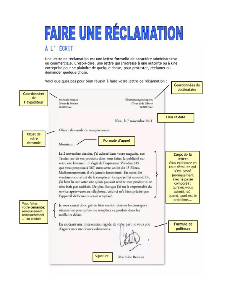 Lettre Formelle Reclamation PDF | PDF