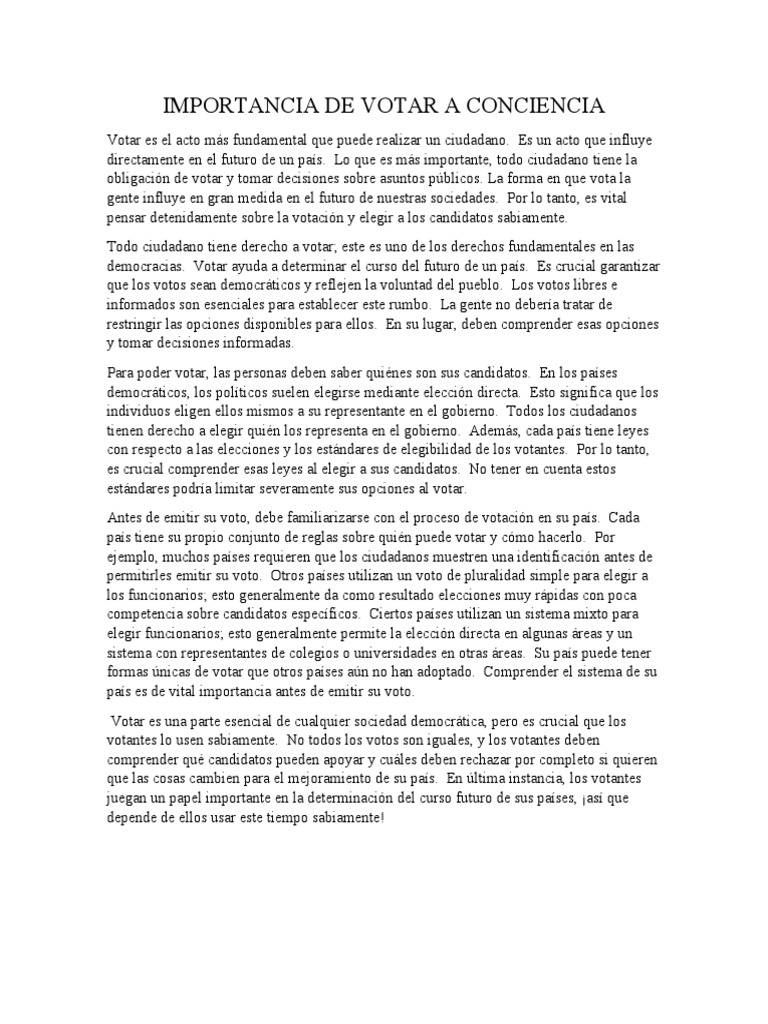 Importancia de Votar A Conciencia | PDF | Democracia | Ideologías políticas