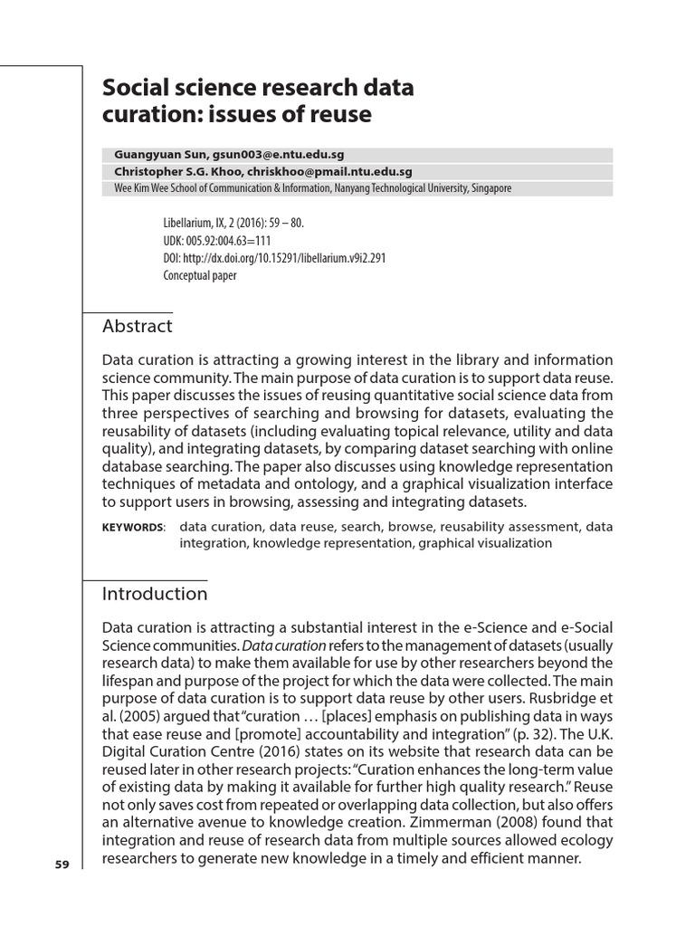 Social Science Research Data Curation: Issues of Reuse | PDF | Data | Metadata
