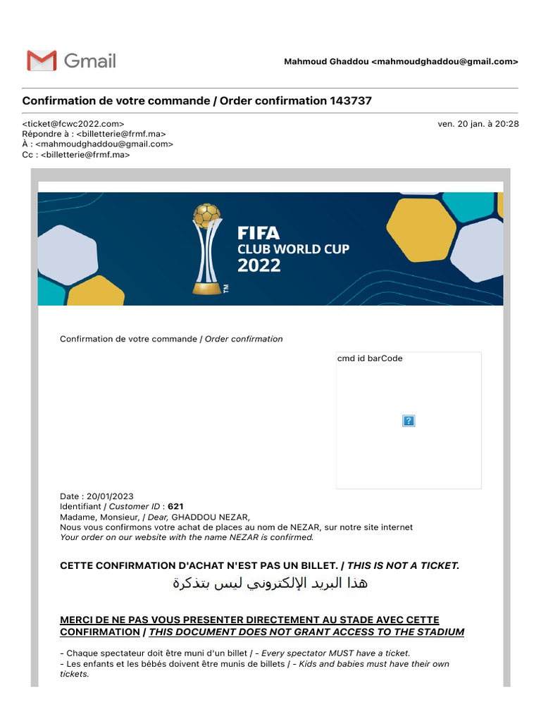 Confirmation de Votre Commande / Order Confirmation 143737 PDF | PDF