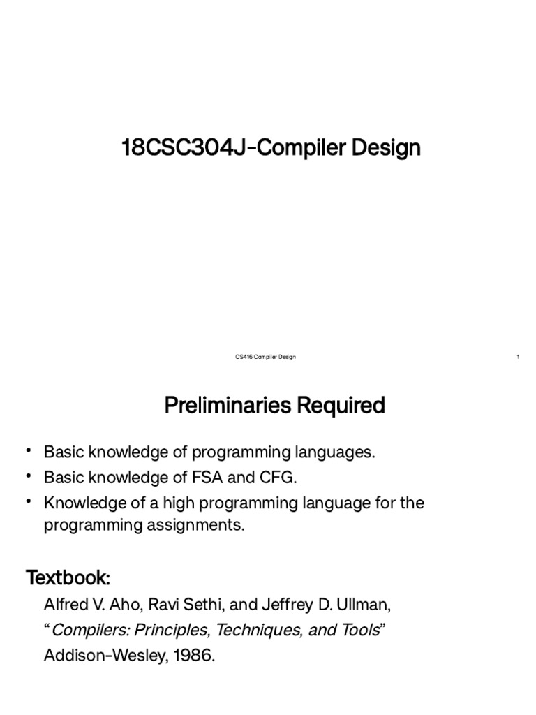 18CSC304J Compiler Design Course Outline | PDF | Parsing | Compiler 18CSC304J Compiler Design Course Outline | PDF | Parsing | Compiler