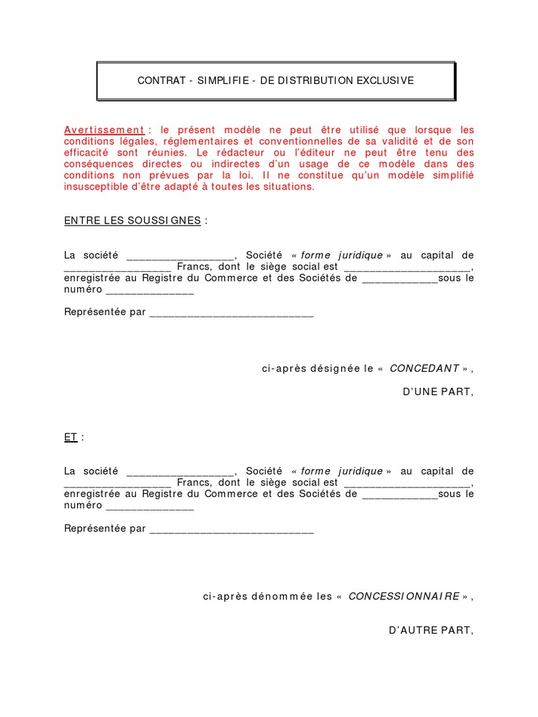 Contrat Simplifie Distribution Exclusive Déverrouillé | PDF | Arbitrage | Assurance