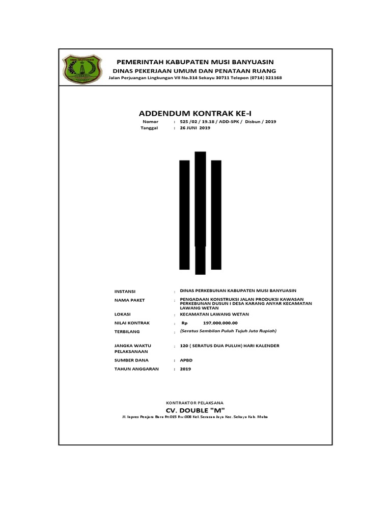 Addendum Kontrak Ke-I: Pemerintah Kabupaten Musi Banyuasin | PDF