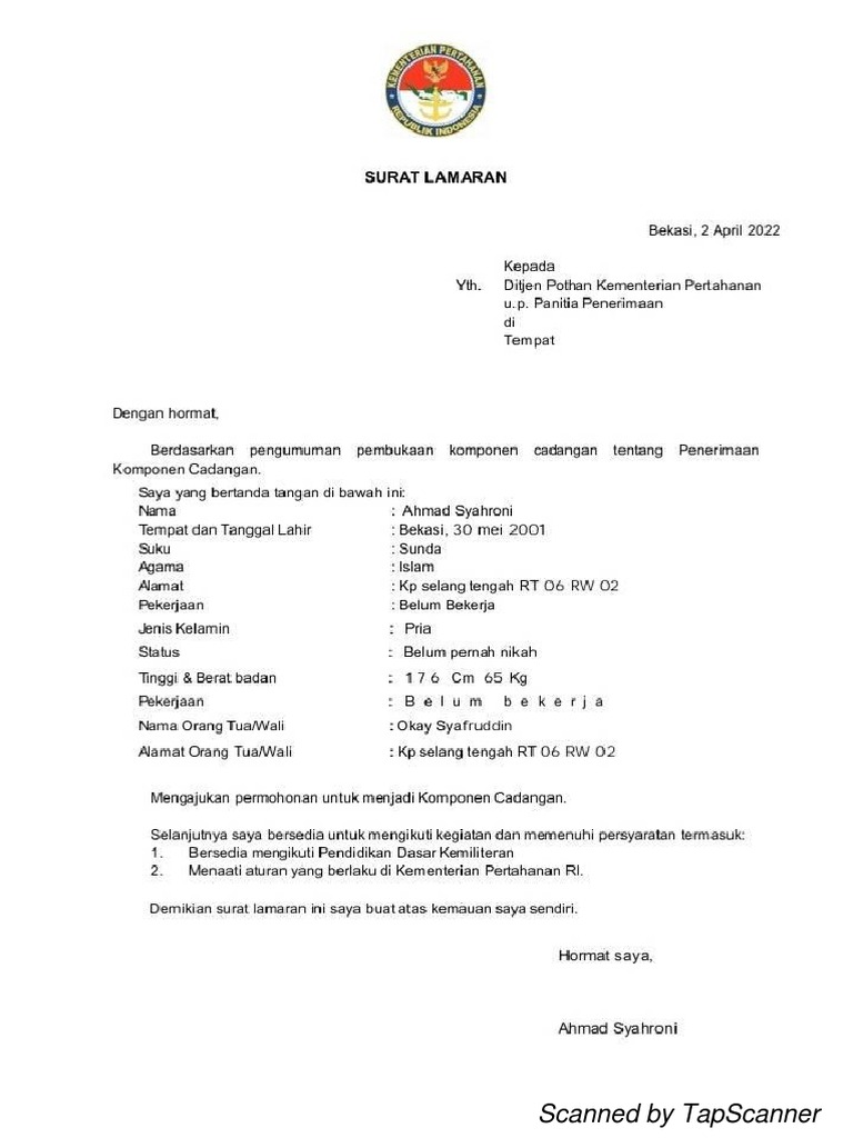 surat lamaran komcad | PDF