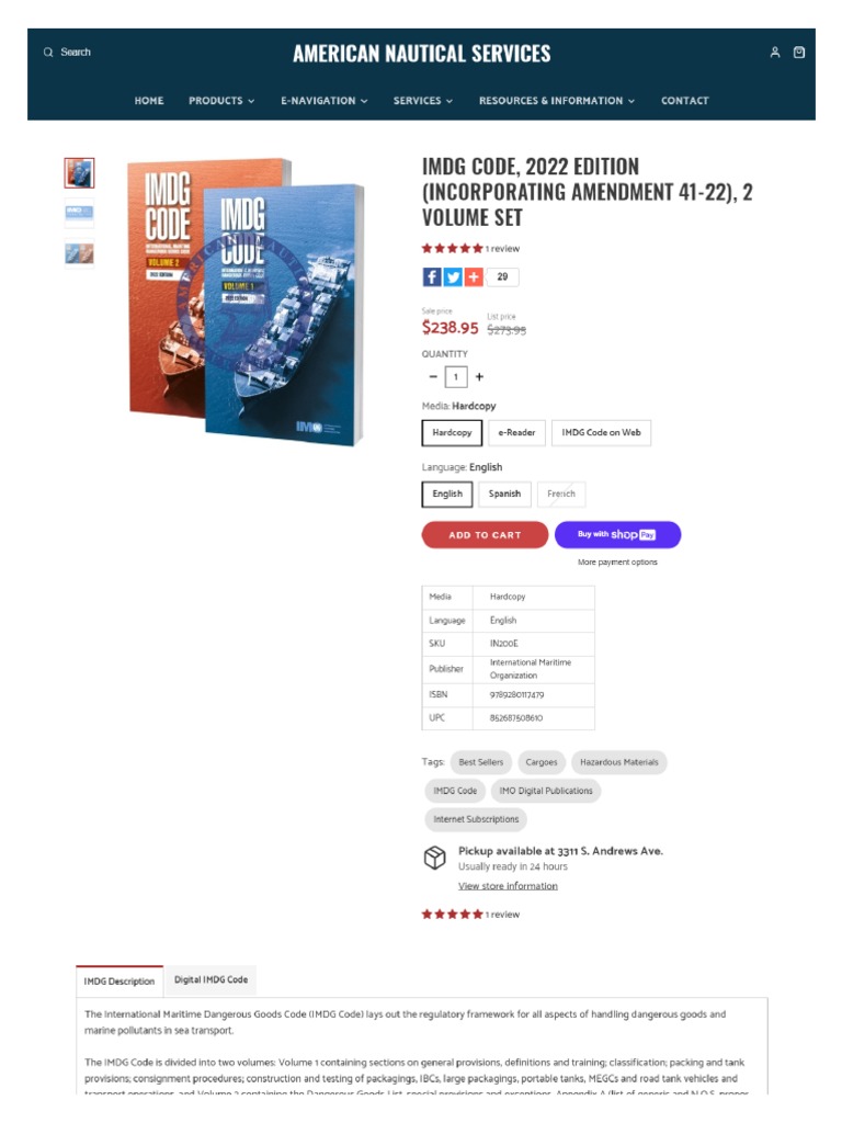 Screencapture Amnautical Products Imdg Code 2022 Edition Incorporating Amendment 42 22 2 Volume ...