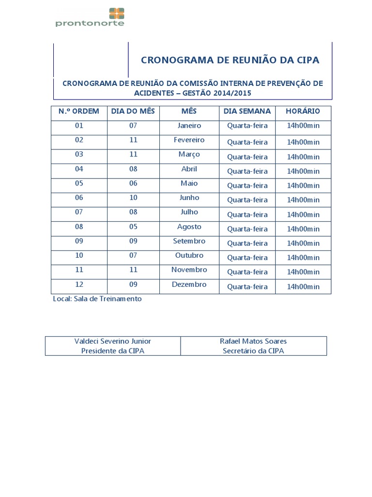 Calendário Reuniões Da CIPA | PDF Calendário Reuniões Da CIPA | PDF