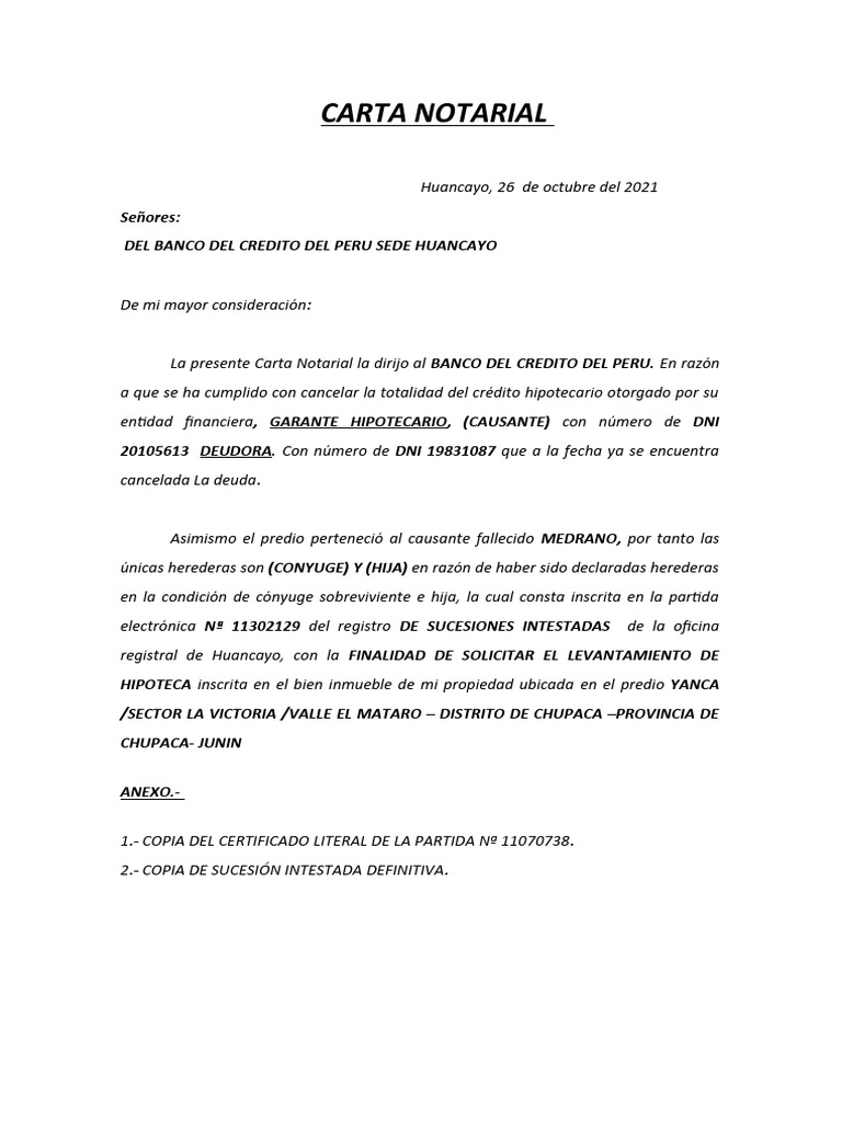 Carta Notarial BCP | PDF | Derecho