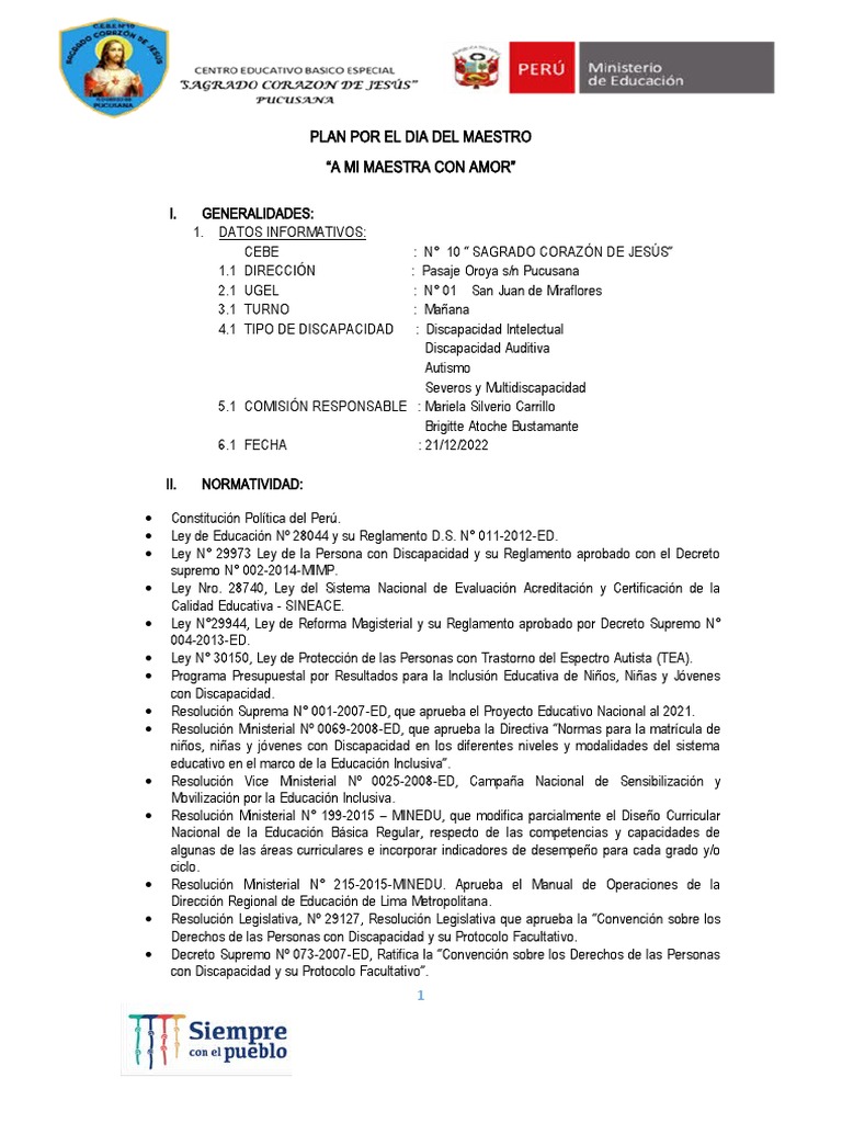 Plan Dia Del Maestro | PDF | Enseñando | Educación primaria