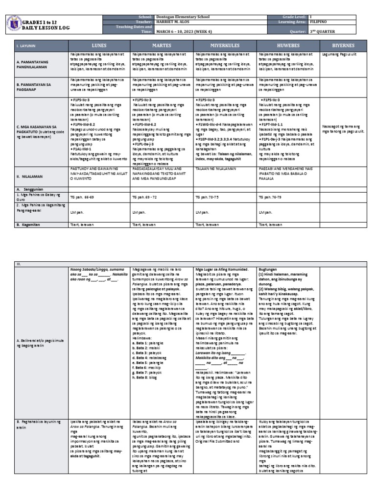 DLL - Filipino 1 - Q3 - W4 | PDF