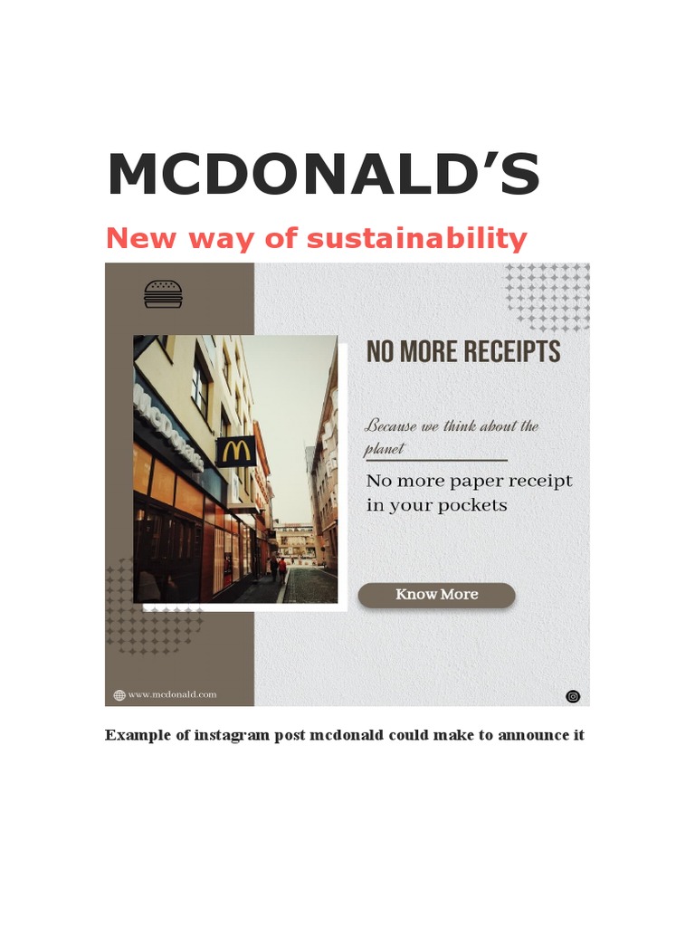 McDonald Sustainability Plan Example | PDF | Sustainability | Mc Donald's