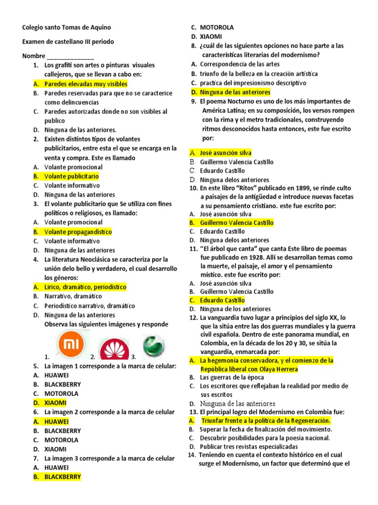 Examen de Castellano: Colegio Santo Tomás | PDF | Poesía | Vanguardia