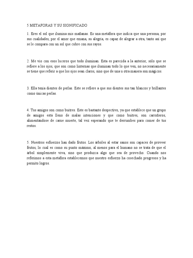 5 Metaforas y Su Significado | PDF