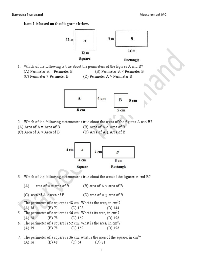 Measurement MC Questions | PDF | Area | Circle