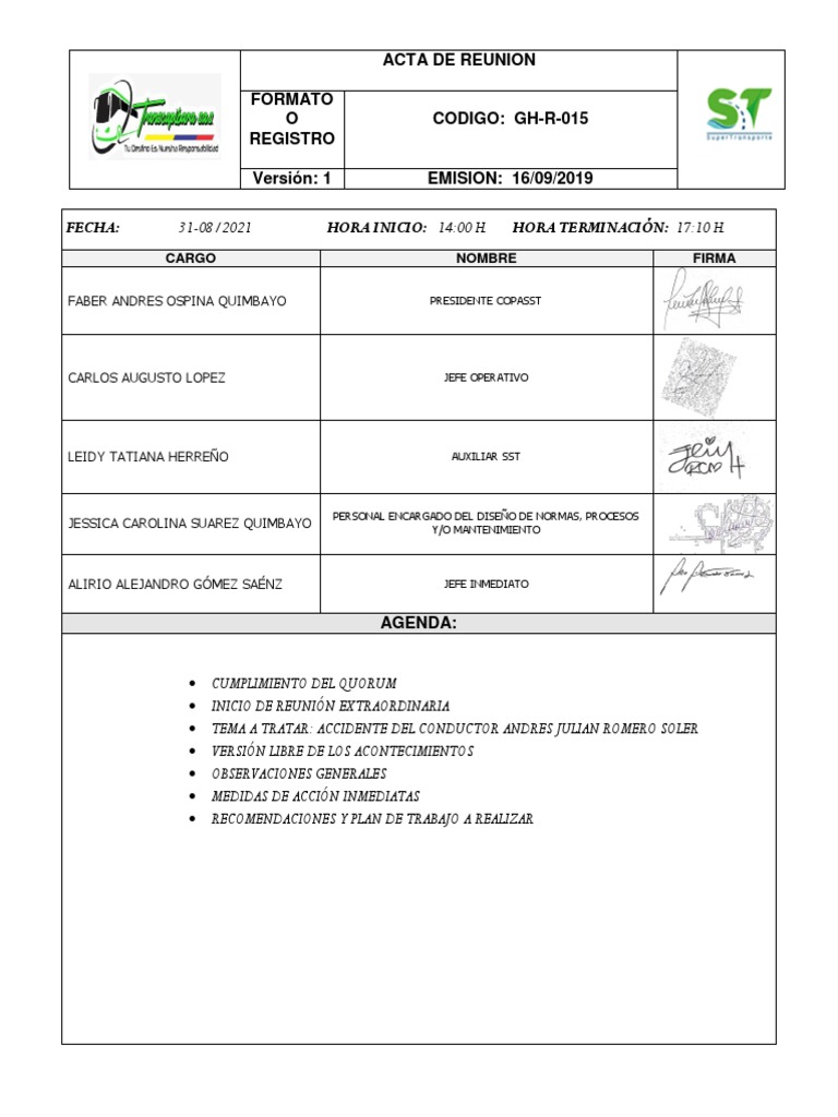 Acta de Reunion Copasst | PDF
