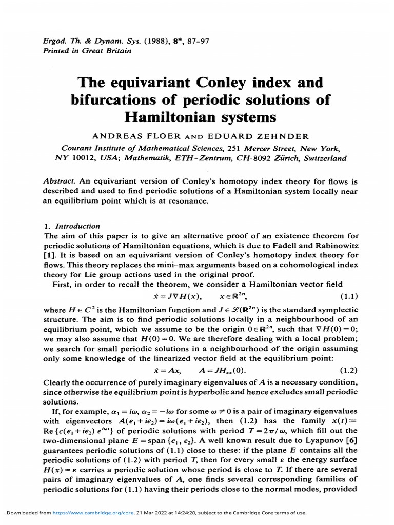 The Equivariant Conley Index and Bifurcations of Periodic Solutions of Hamiltonian Systems | PDF ...