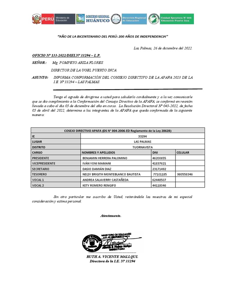 Oficio #053-Informe de Conformacion de Apafa 2023 | PDF